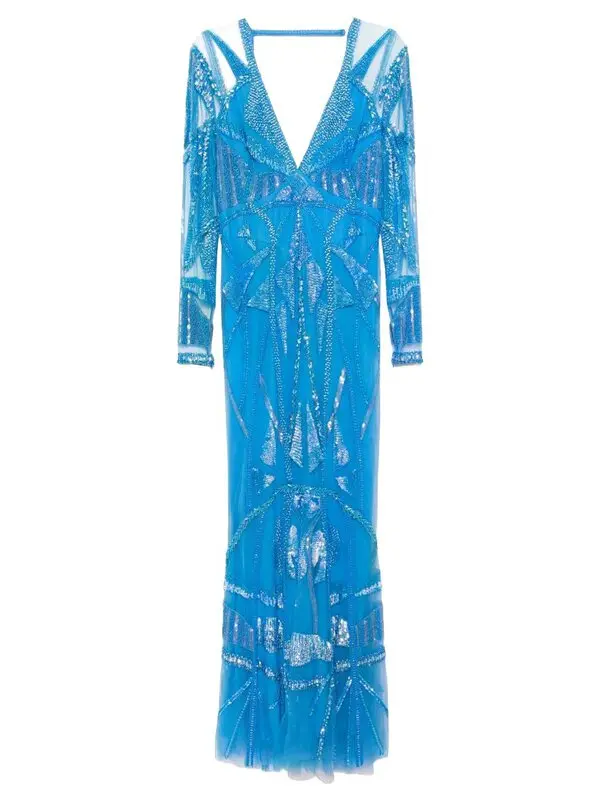 Zuhair Murad Art Deco-embroidered Gown - Blue