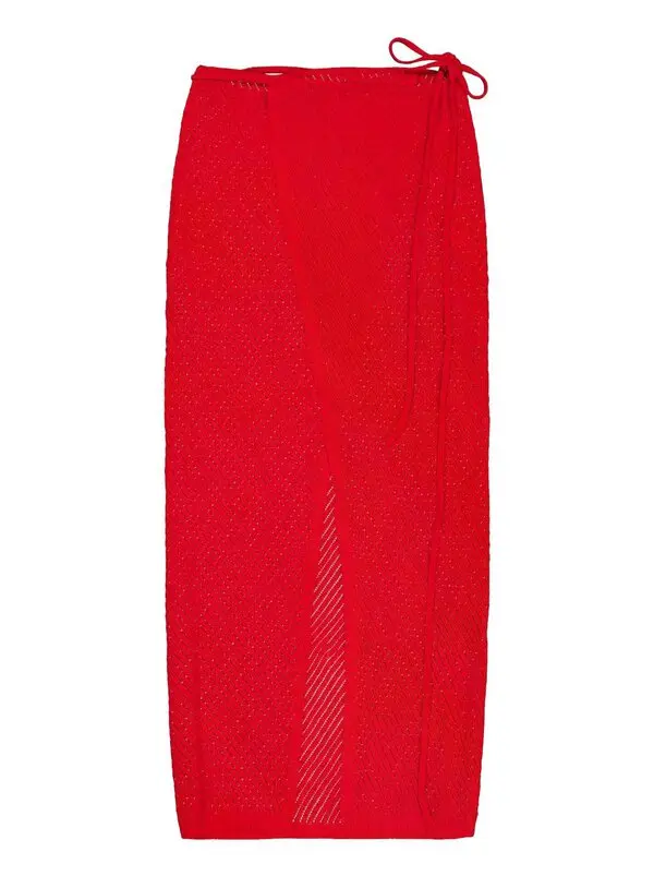 LANEUS Knitted Longuette Skirt - Red
