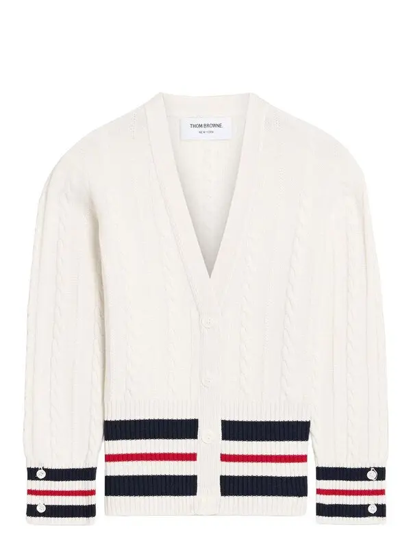 Thom Browne Striped Cable-knit Cashmere Cardigan - Ivory