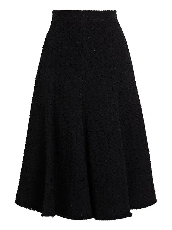 Thom Browne Frayed Cotton-blend Bouclé-tweed Midi Skirt - Black