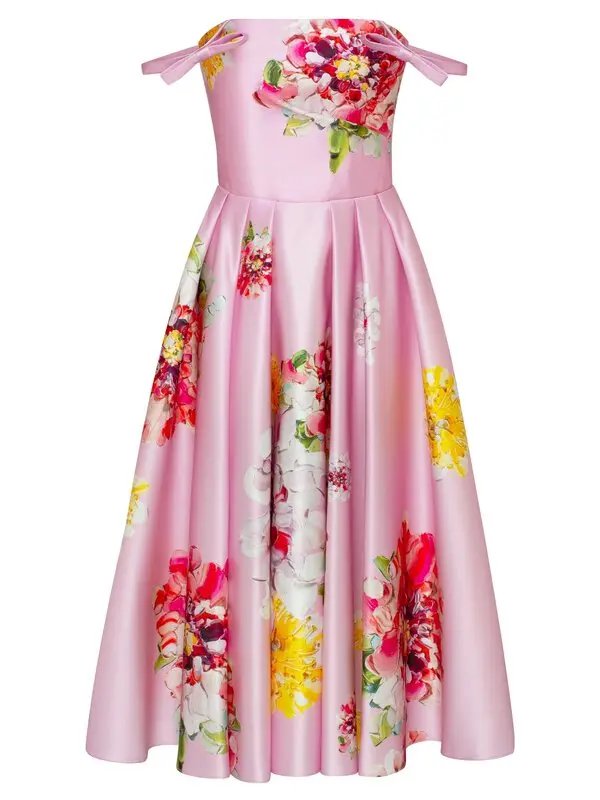 MILLA Floral Satin Tea-length Dress - Pink Floral
