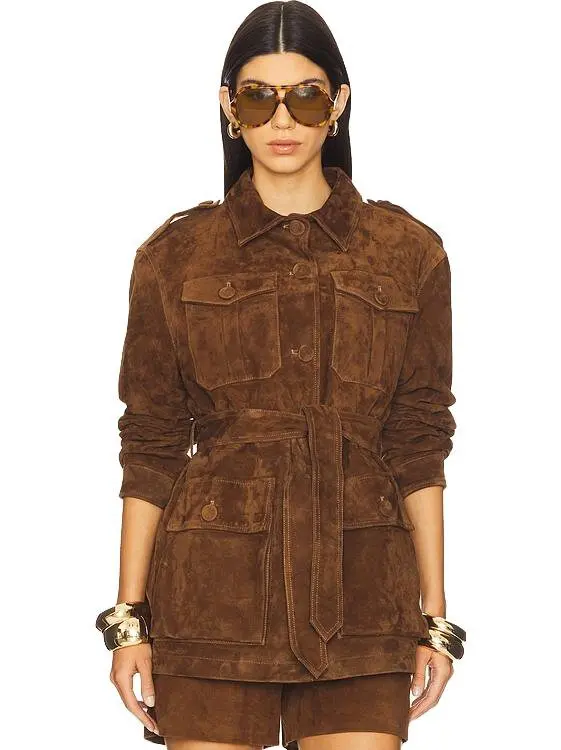 AEXAE Leather Suede Mid Jacket - Brown