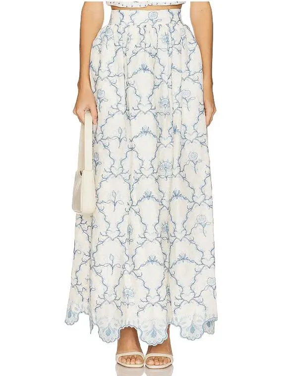 Agua Bendita Embroidered Maxi Skirt - Ivory