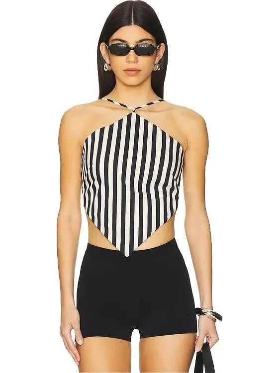 SIMONMILLER Kit Poplin Tie Top - Black & Macadamia Micro Stripe