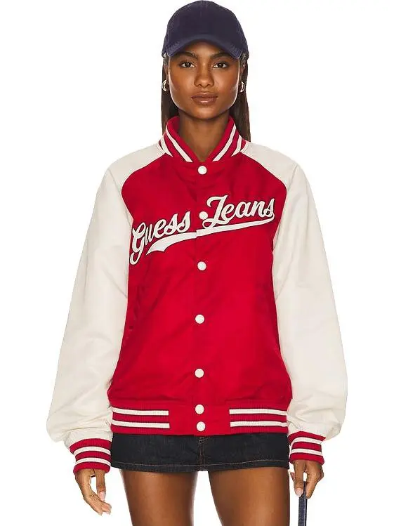 Guess Raglan Patch Bomber Jacket - Rugby Red
