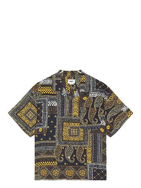 Obey Archie Woven Shirt In Navy - Navy Multi