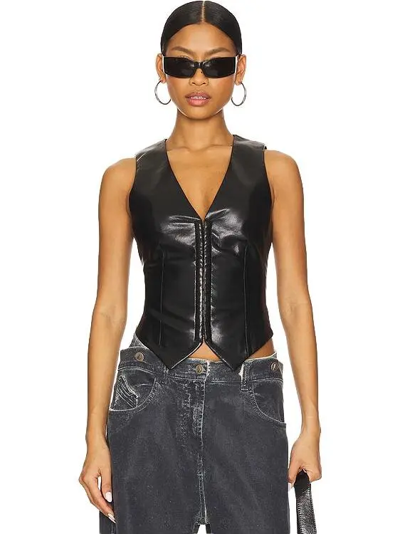 CAMILA COELHO Roz Faux Leather Vest - Black
