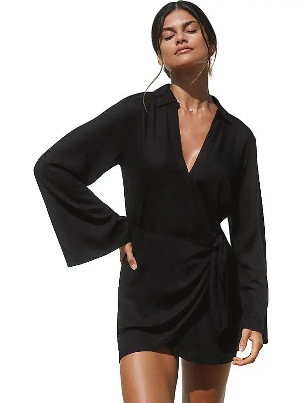 L*Space Las Palmas Long-sleeve Mini Dress - Black