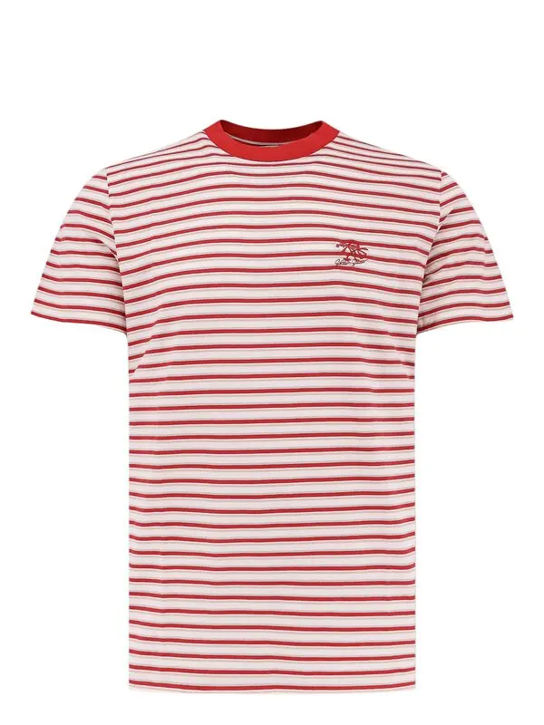GOLDEN GOOSE Striped Cotton Tshirt With Logo - Red