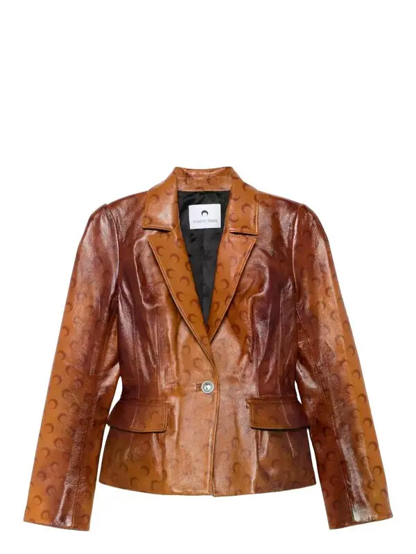 MARINE SERRE Moon-airbrushed Leather Jacket - Brown