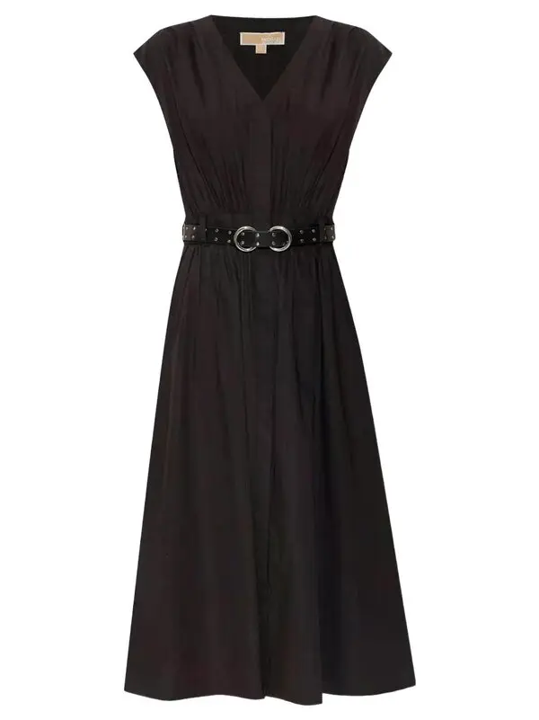 Michael Kors Belted Poplin Midi Dress - Black
