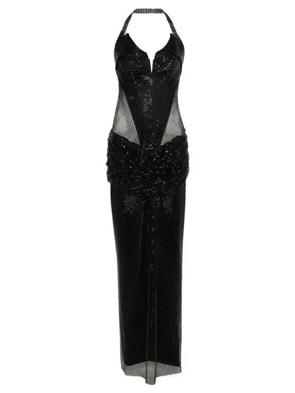 MITILIANE COUTURE Crystal-embellished Mesh Maxi Dress - Black