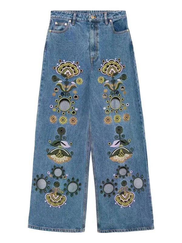 Cynthia Rowley Embroidered Wide-leg Jeans - Blue