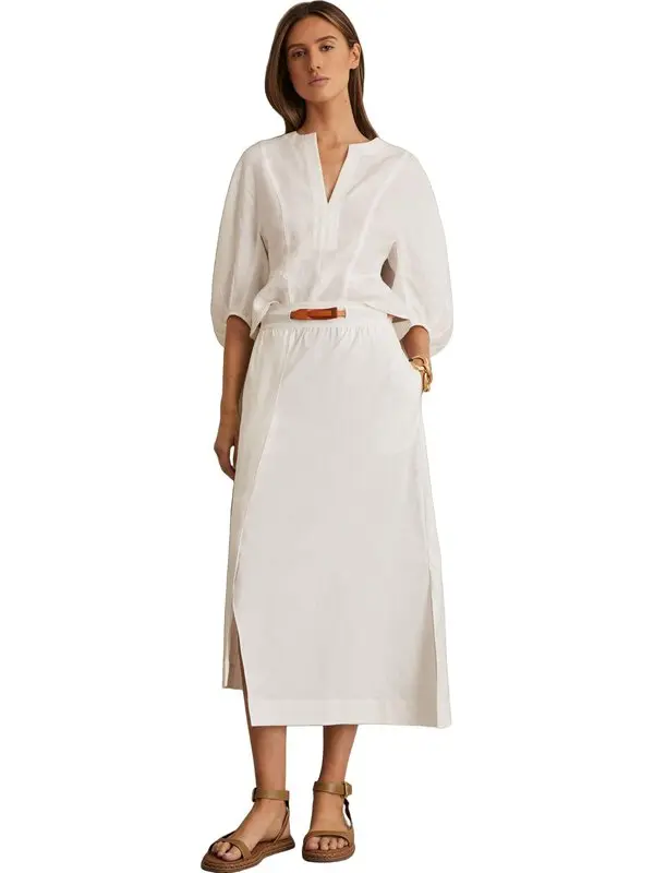 REISS Niara Poplin Midi Skirt - Ivory