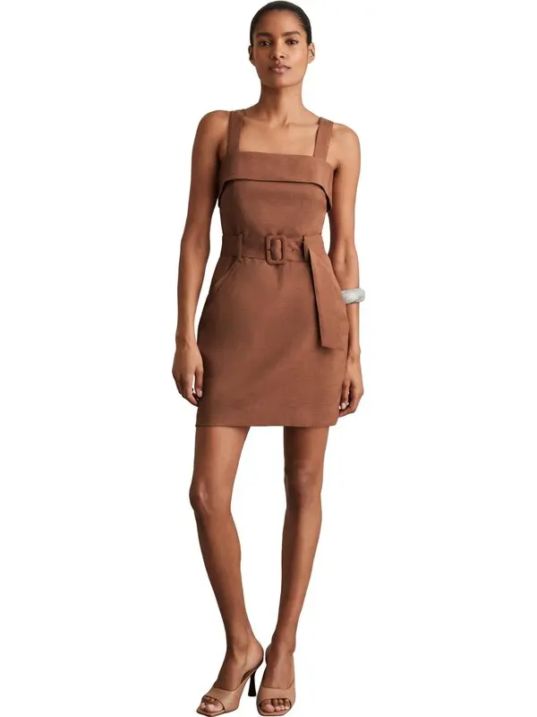 REISS Fia Belted Mini Dress - Brown