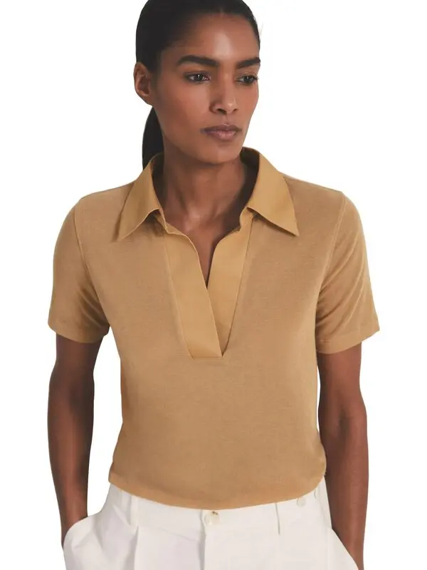 REISS Wren Les 100 Ciels Lyocell-cashmere Polo Shirt - Tan
