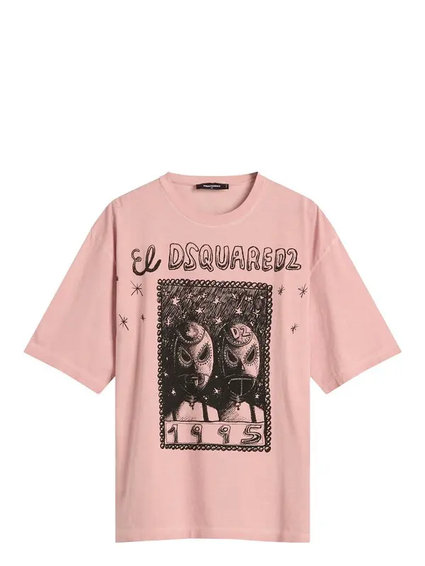 Dsquared2 Overlay Graphic Loose Fit T-shirt - Dusty Antic Rose