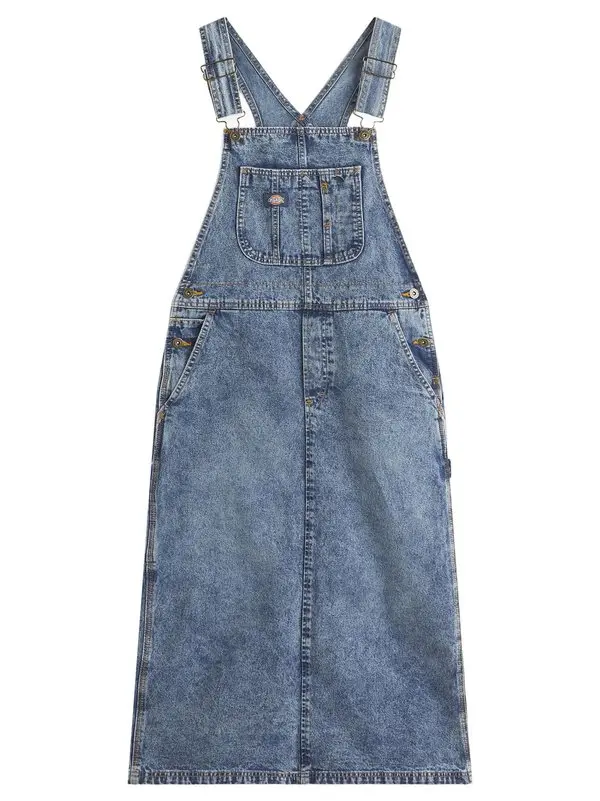 Dickies Bib Overall Midi Dress - Rinsed Blue
