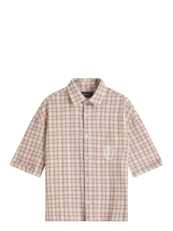 NAHMIAS Plaid Summerlandum Cropped Short Sleeve Shirt - Cherry Plaid Seersucker