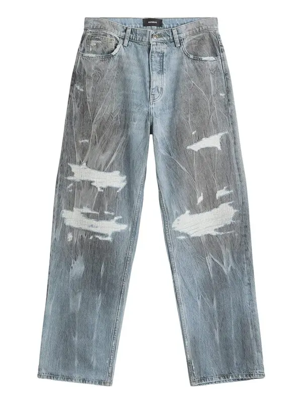 NAHMIAS Thrashed Baggy Jeans - Light Wash Denim