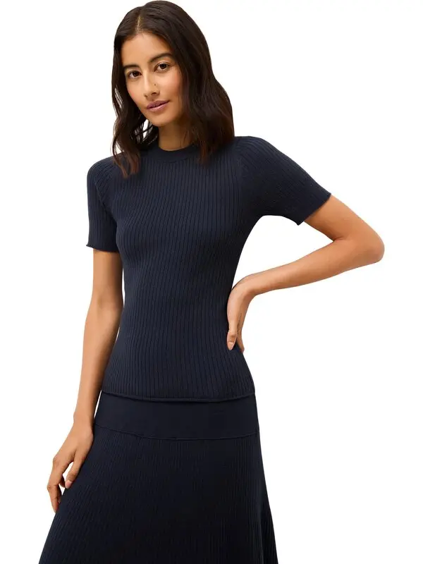 MARIE OLIVER Kayla Ribbed Top - Navy