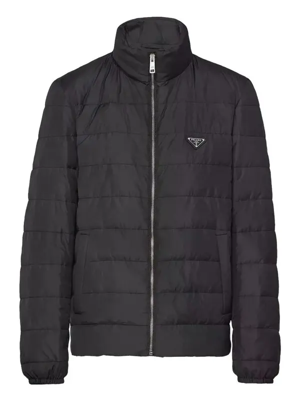 Prada Down Jacket With Triangle Logo - Black