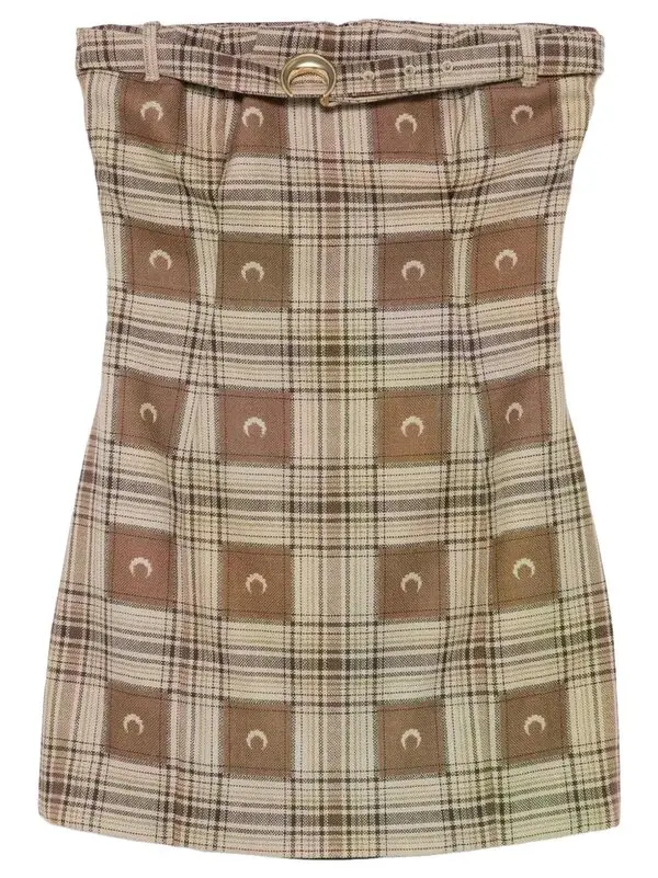 MARINE SERRE Moon Check Jacquard Mini Dress - Brown