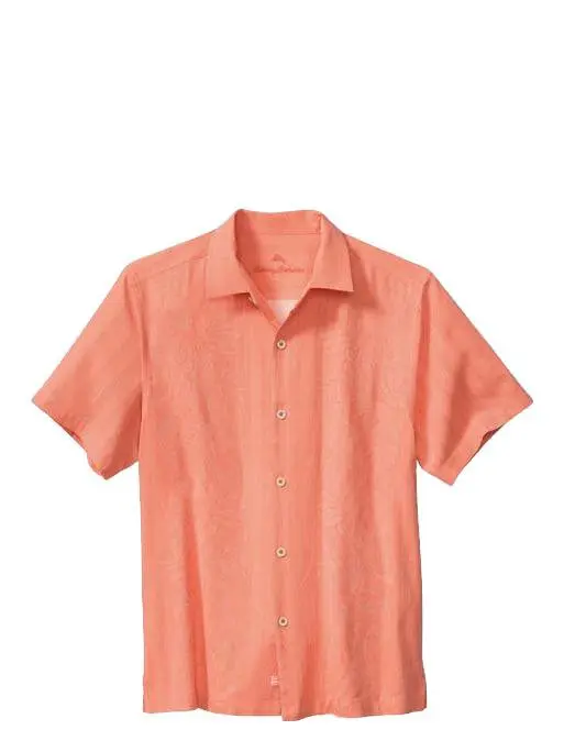 Tommy Bahama Maui Border Silk Short Sleeve Button-up Shirt - Bright Peach