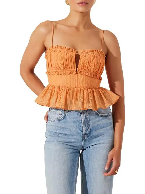 Astr The Label Sylan Plissé Peplum Camisole - Papaya