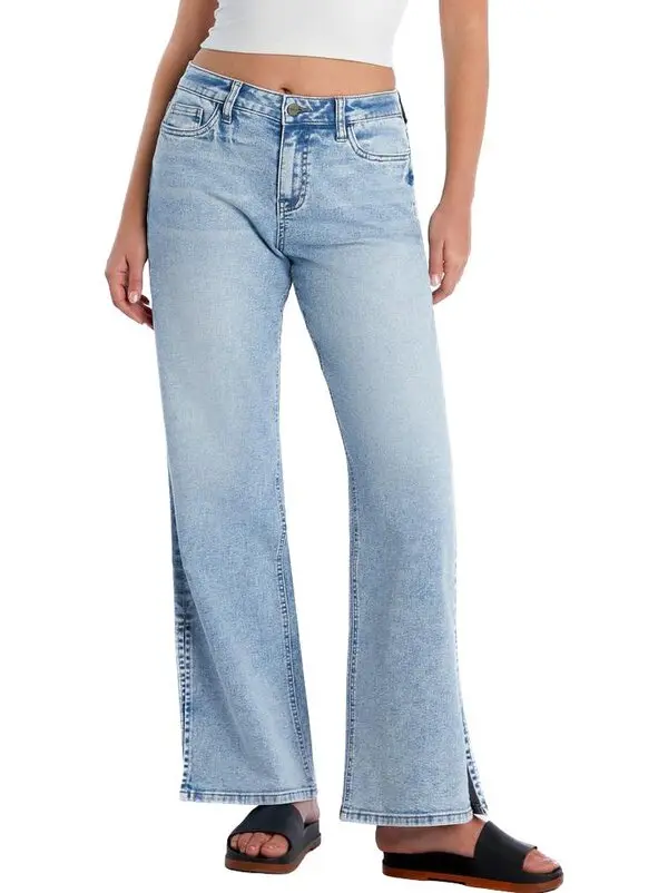 HINT OF BLU Side Slit Wide Leg Jeans - Authentic Blue