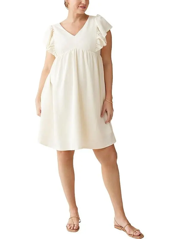 Ingrid & Isabel® Maternity Flutter Sleeve Dress - Buttermilk