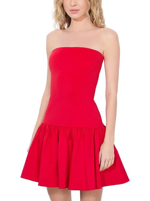 Alice + Olivia Oriana Strapless Mini Dress - Bright Ruby