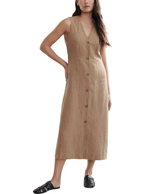 Jenni Kayne Callan Linen Button-front Midi Dress - Khaki