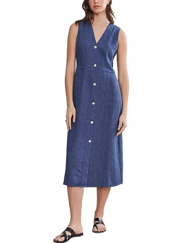 Jenni Kayne Callan Linen Button-front Midi Dress - Chambray