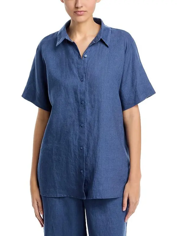 Eileen Fisher Short Sleeve Linen Long Shirt - Dusk