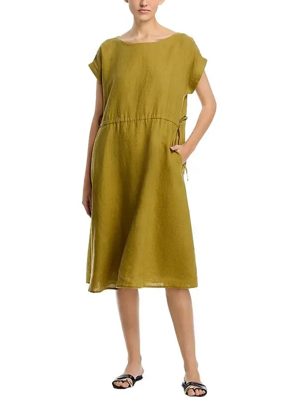 Eileen Fisher Linen Ballet Neck Cap Sleeved Dress - Corin