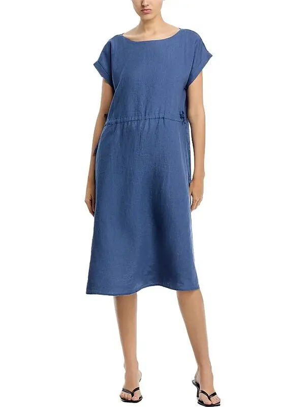 Eileen Fisher Linen Ballet Neck Cap Sleeved Dress - Dusk