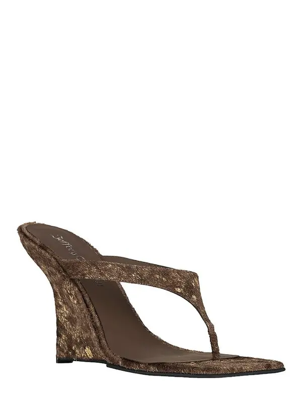 Jeffrey Campbell Romee-f Calf Hair Wedge Sandals - Brown/gold Patent