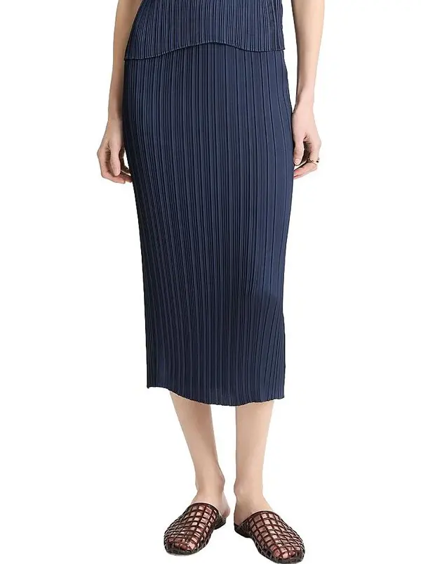 Vince Straight Pleated Midi Skirt - Coastal Blue