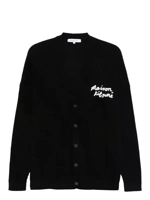 Maison Kitsuné Handwriting-embroidered Ribbed Cardigan - Black