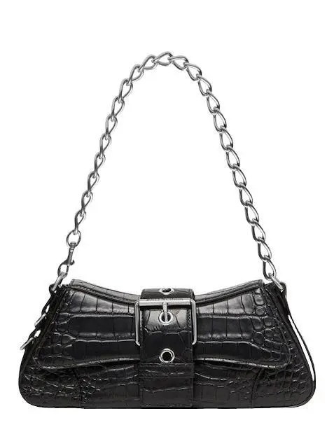Balenciaga Lindsay Small Shoulder Bag Crocodile Embossed - Black