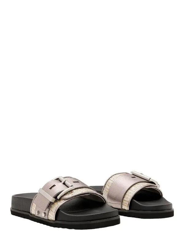 ALLSAINTS Ellie Raffia Stud Slide Sandal - Silver