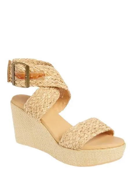 CHOCOLAT BLU Isabel Raffia Wedge Sandals - Natural Raffia