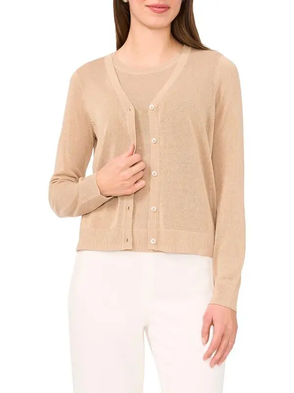 Halogen V-neck Cardigan - Oxford Tan
