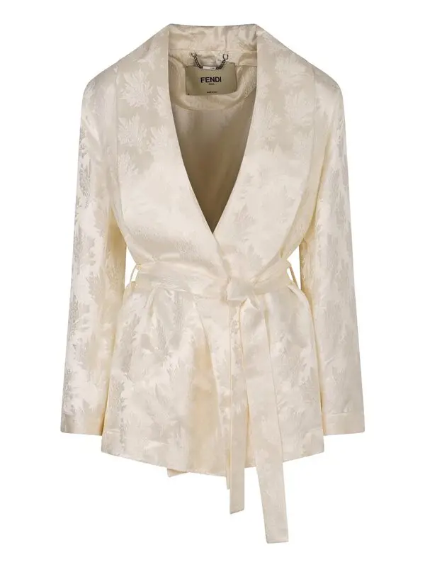 Fendi Silk Jacquard Jacket - White