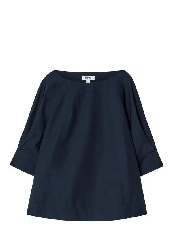 Cos Voluminous Boat-neck Cotton Blouse - Navy