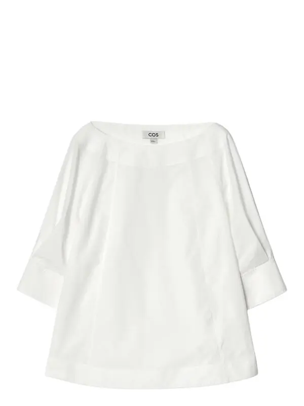 Cos Voluminous Boat-neck Cotton Blouse - White