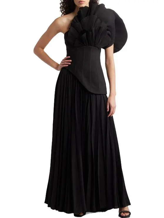 Acler Whittington Ruffle One-shoulder Gown - Black