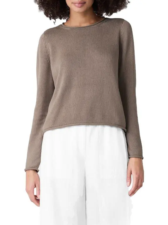 Eileen Fisher Jewel Neck Organic-cotton Blend Sweater - Cocoa