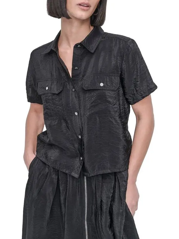 Dkny Tech Poplin Button-up Shirt - Black